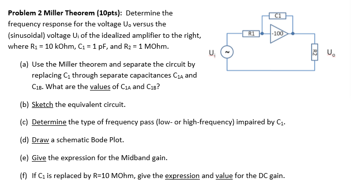 Solved Problem 2 Miller Theorem (10pts): Determine the | Chegg.com