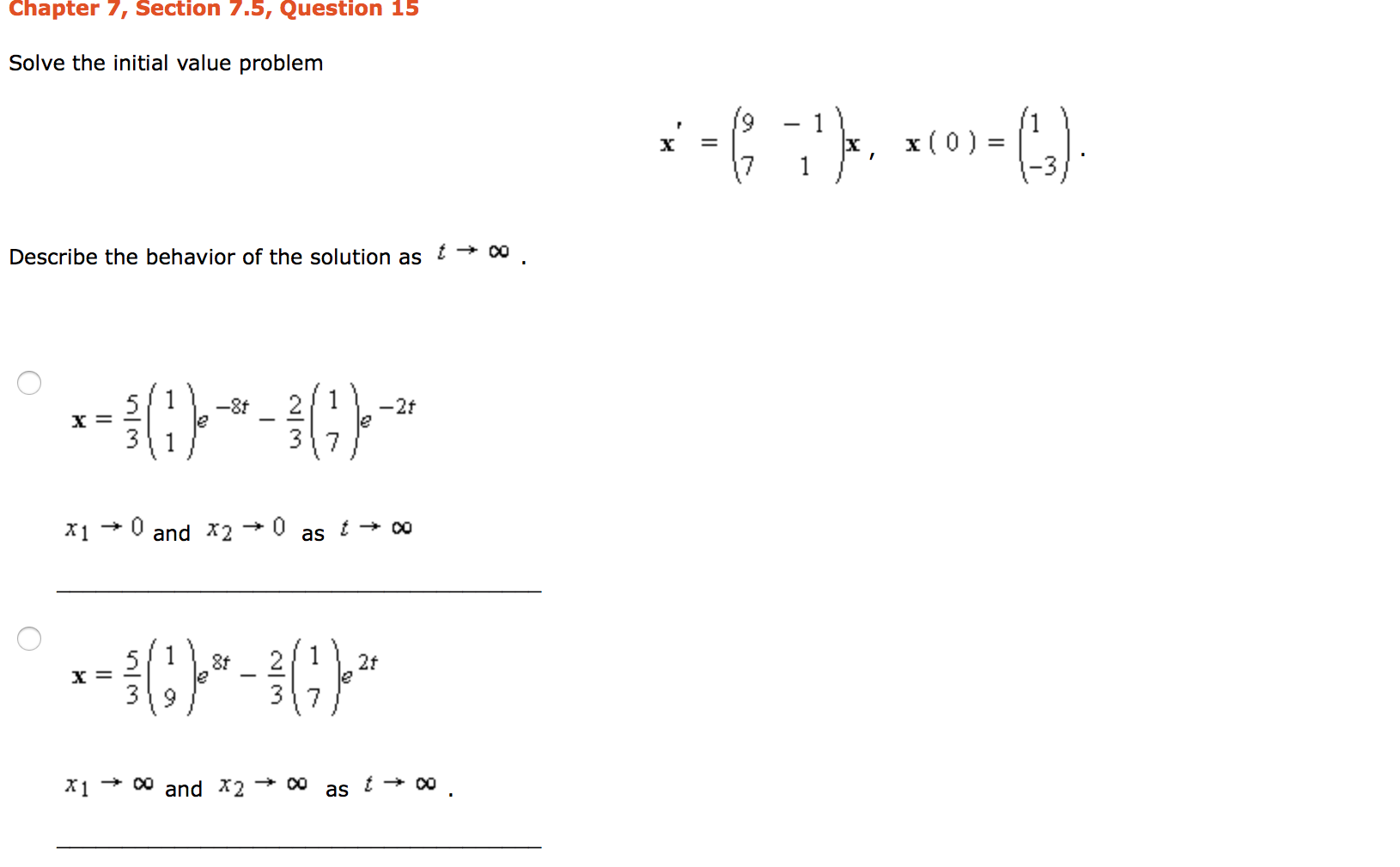Solved Chapter 7, Section 7.5, Question 15 Solve the initial | Chegg.com