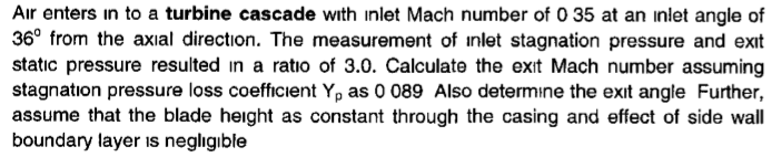 Air enters in to a turbine cascade with inlet Mach | Chegg.com