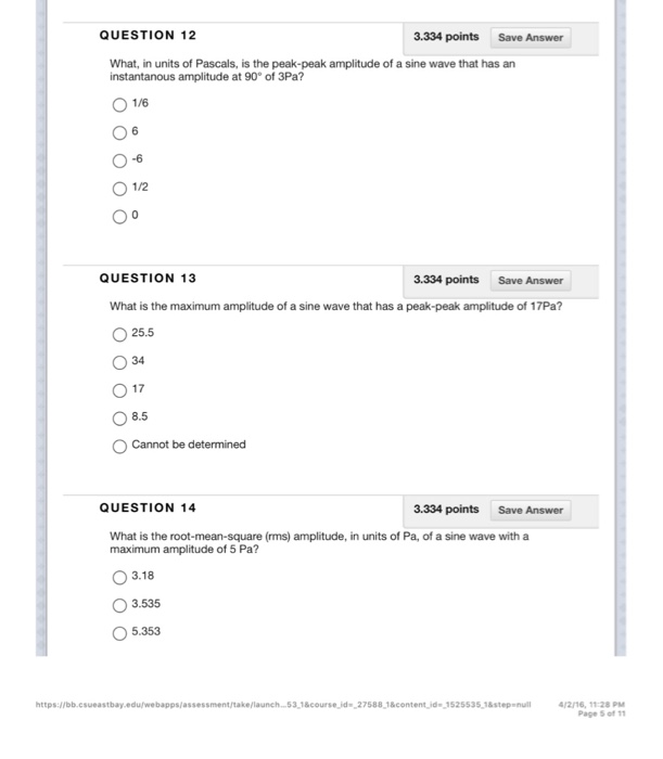 Solved What, in units of Pascals, is the peak-peak amplitude | Chegg.com