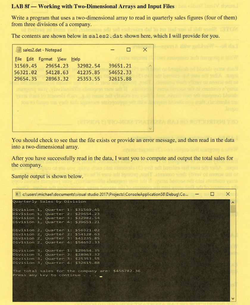Solved Lab 8f Working With Two Dimensional Arrays And 