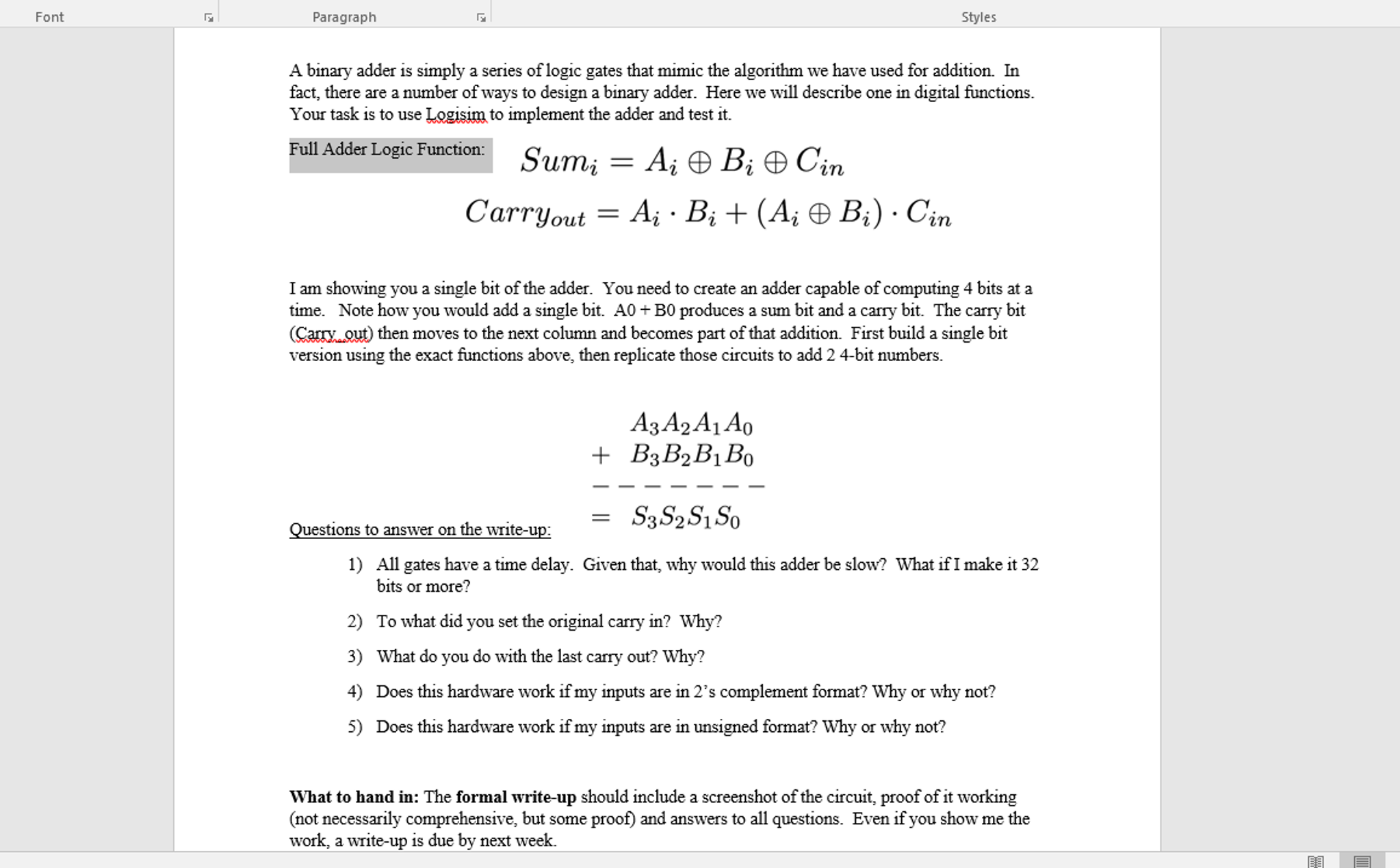 Solved Font Paragraph Styles A binary adder is simply a | Chegg.com Solved Font Paragraph Styles A binary adder is simply a | Chegg.com