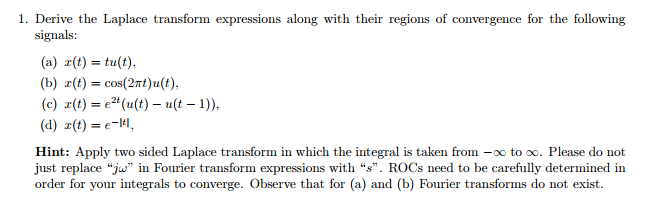 Solved 1. Derive the Laplace transform expressions along | Chegg.com