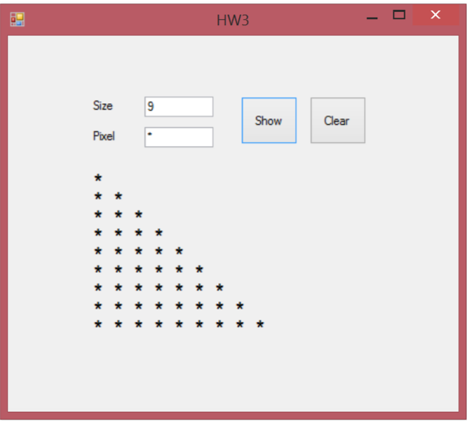 Solved Develop a program that draws a triangle of pixels in | Chegg.com