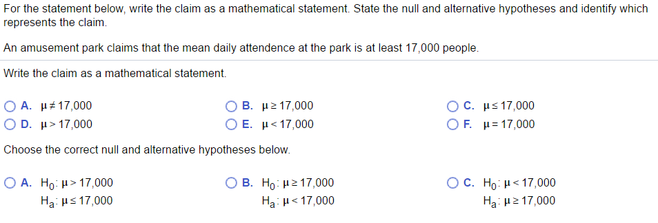 Solved For the statement below, write the claim as a | Chegg.com