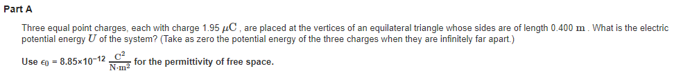 Solved Part A Three equal point charges, each with charge 1 | Chegg.com