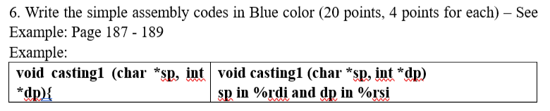6. Write the simple assembly codes in Blue color (20 | Chegg.com