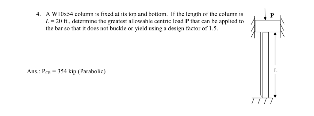 Solved A W10x54 column is fixed at its top and bottom. If | Chegg.com