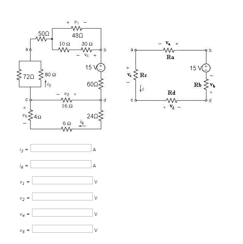 Solved Determine the values of v1, v2, i3, v4, v5, and i6 in | Chegg.com