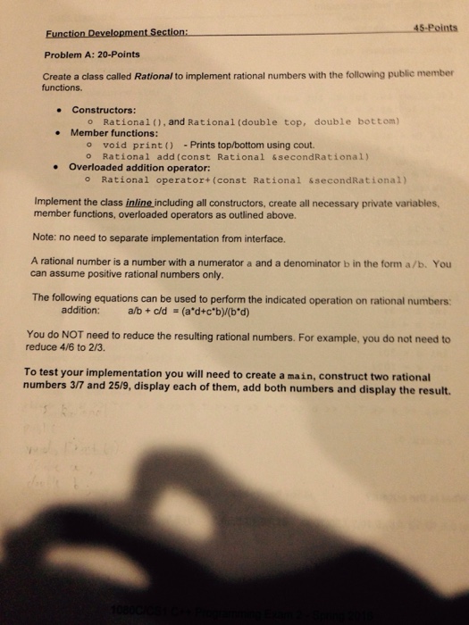 Solved Create a class called Rational to implement rational | Chegg.com