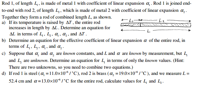 Solved Rod 1, o f length L ,, is made o f metal 1 with | Chegg.com