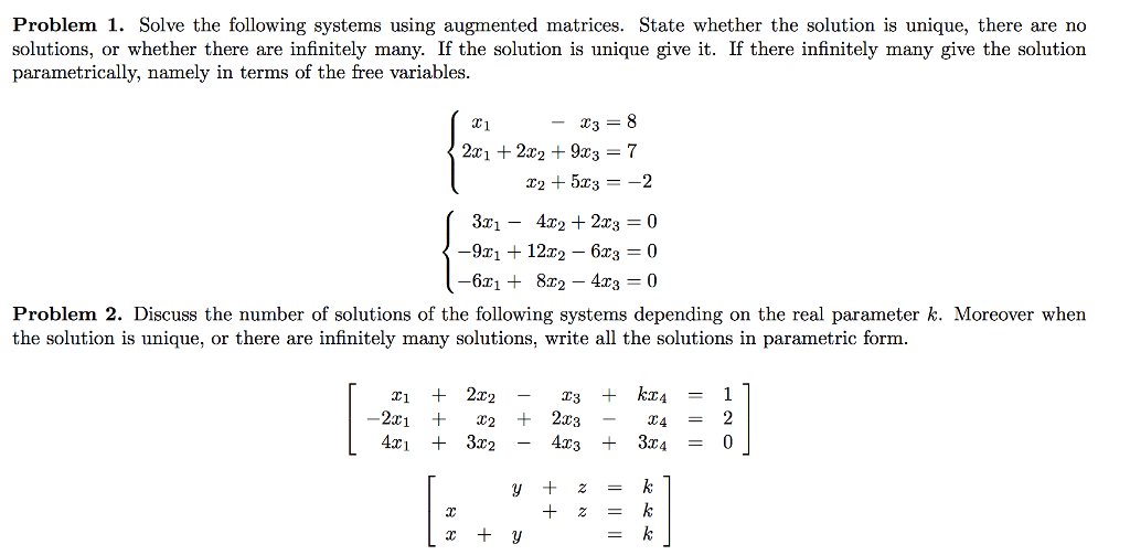 Solved Problem 1. Solve the following systems using | Chegg.com