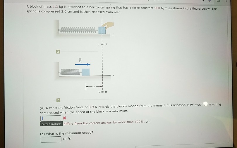 Solved a block of mass 1.3kg is attached to a horizontal | Chegg.com