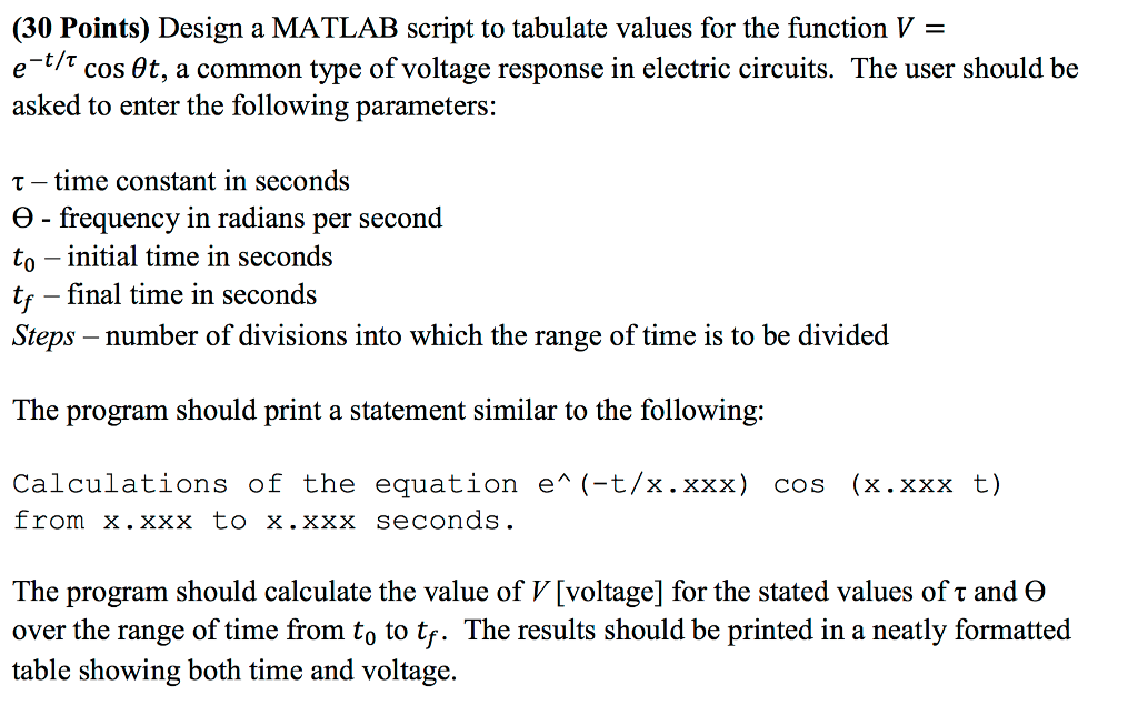 Solved Note 1: Ensure that you follow MATLAB naming rules | Chegg.com
