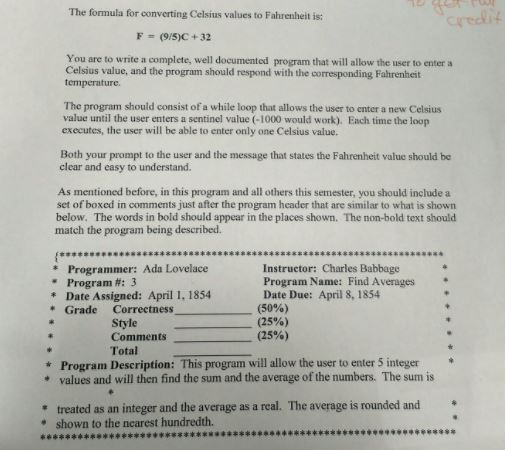 Solved The formula for converting Celsius values to | Chegg.com