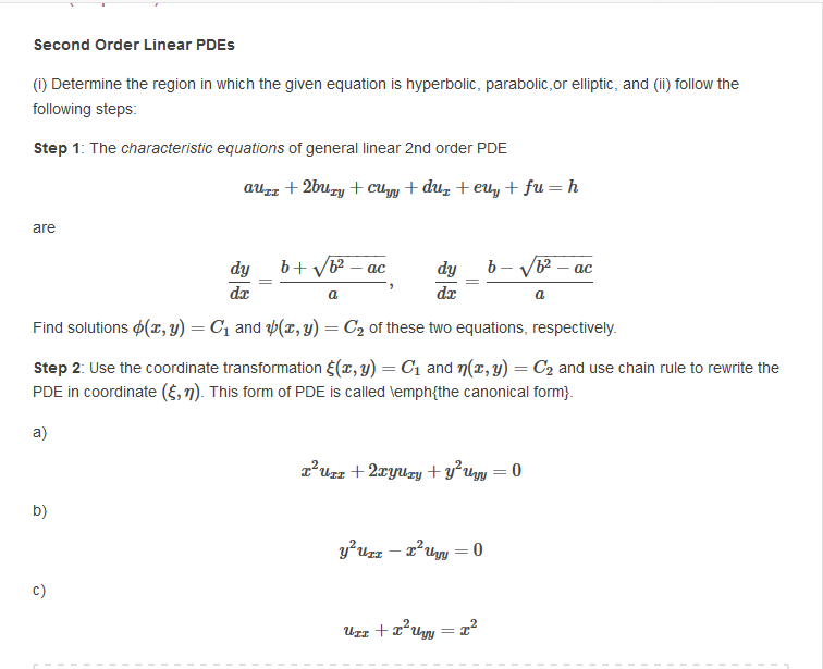 Solved Second Order Linear Pdes I Determine The Region In