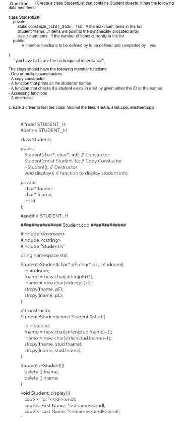 Solved Create a class student List that contains Student | Chegg.com