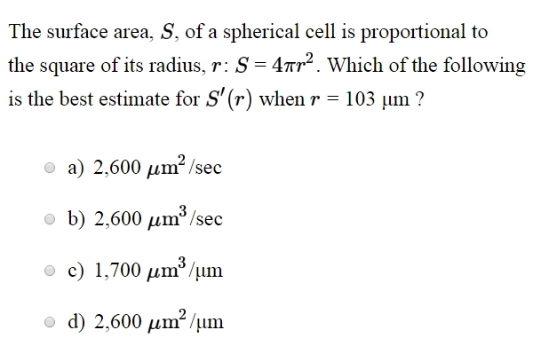 Solved The surface area, S, of a spherical cell is | Chegg.com