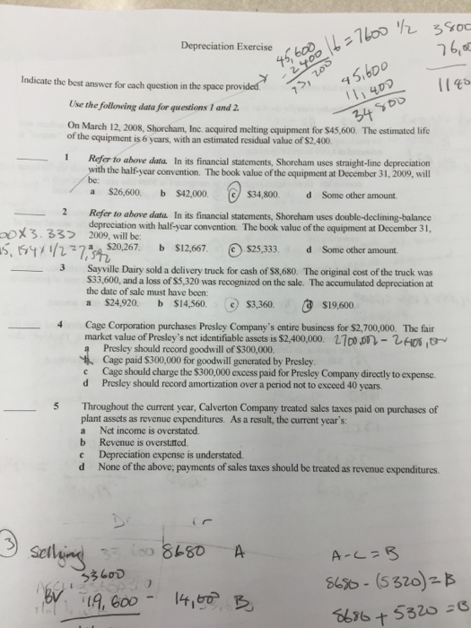 Solved Depreciation Exercise 45, 600 Indicate the best | Chegg.com