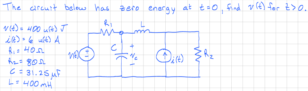 Solved The circuit below has zero energy at t=0 ,find v(t) | Chegg.com