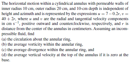 Solved The horizontal motion within a cylindrical annulus | Chegg.com