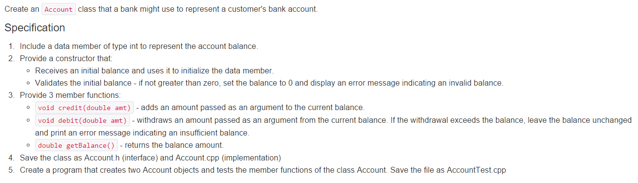 Solved Create an class that a bank might use to represent a | Chegg.com