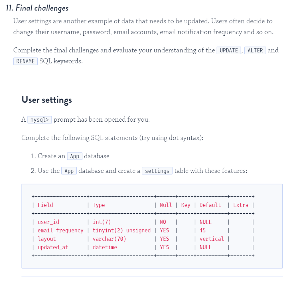 Solved 11. Final challenges User settings are another | Chegg.com