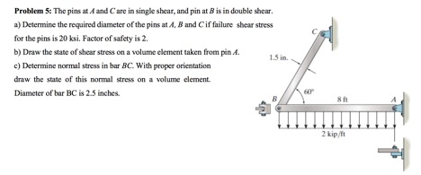 Solved Problem 5: The pins at A and Care in single shear, | Chegg.com