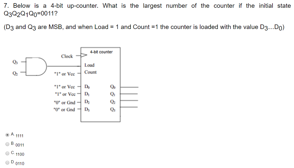 Solved 7. Below is a 4-bit up-counter. What is the largest | Chegg.com
