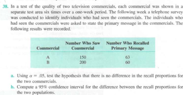 Solved In a test of the quality of two television | Chegg.com