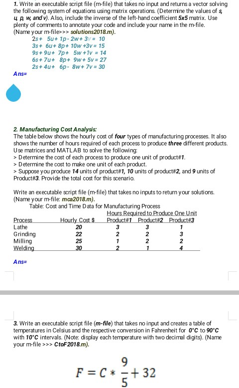 Solved 1 Write An Executable Script File Mfile That Takes