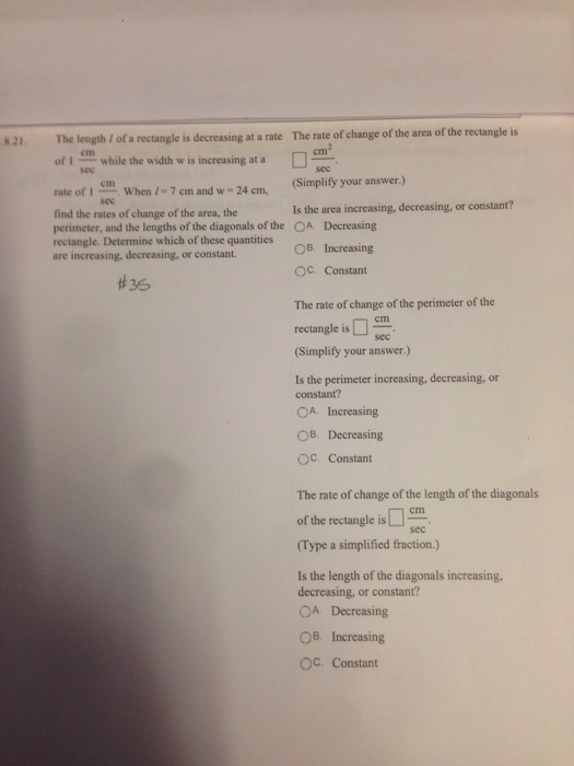 Solved The rate of change of the area of the rectangle is | Chegg.com