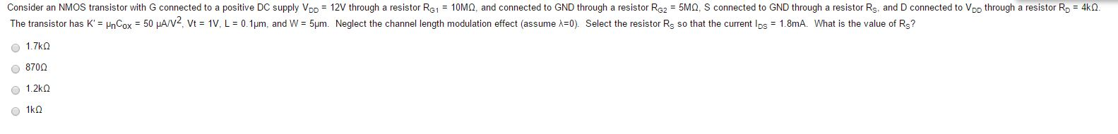 Solved Consider an NMOS transistor with G connected to a | Chegg.com