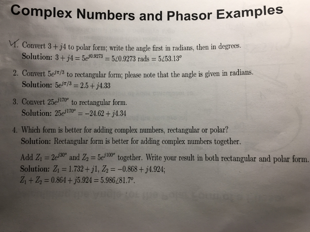 Solved Complex Numbers and 1. Convert 3 + j4 to polar formy | Chegg.com