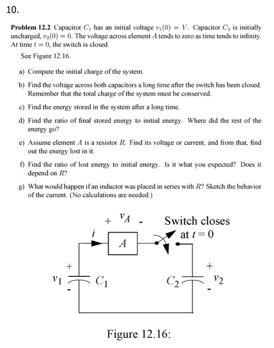 Solved Capacitor C_1 has an initial voltage v_1 (0) = V. | Chegg.com