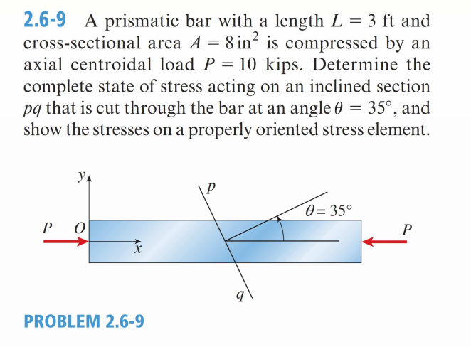 Solved A prismatic bar with a length L = 3ft and cross | Chegg.com