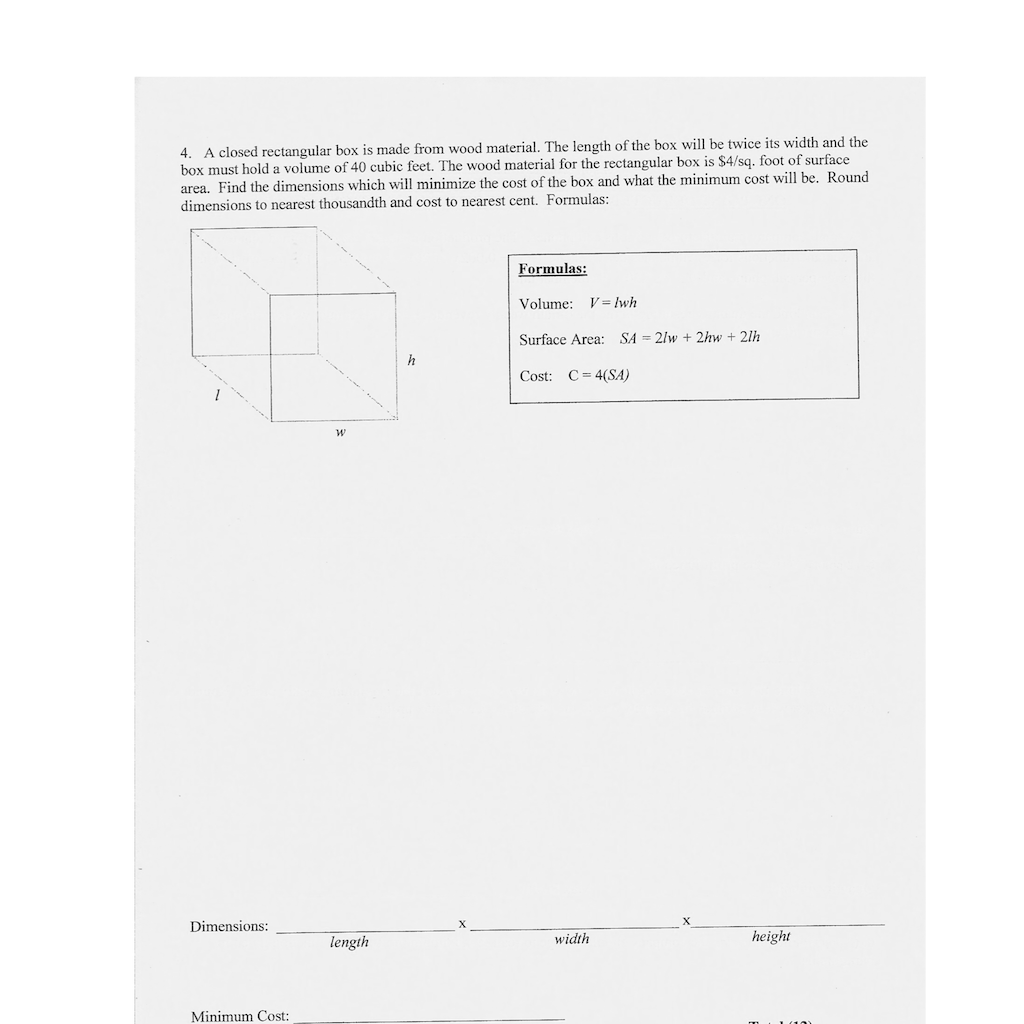 Solved A closed rectangular box is made from wood material. | Chegg.com