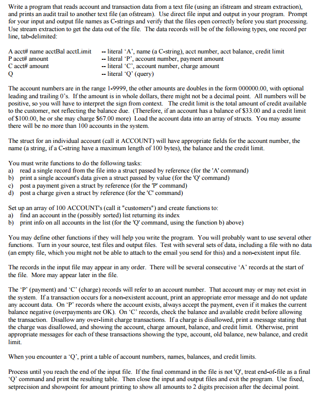 Solved Write a program that reads account and transaction | Chegg.com