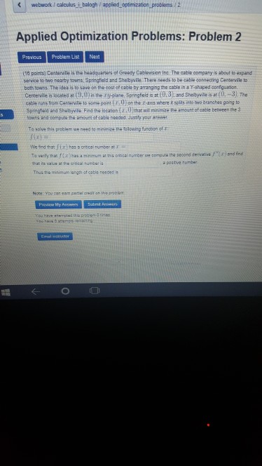 webwork I calculus i balogh V applied Applied | Chegg.com