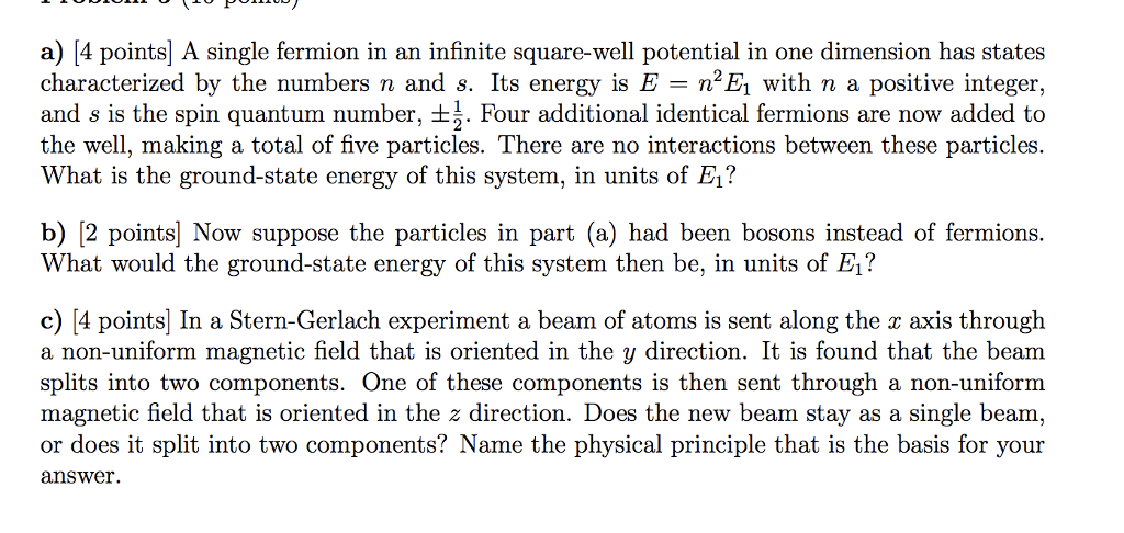 Solved a) [4 points] A single fermion in an infinite | Chegg.com
