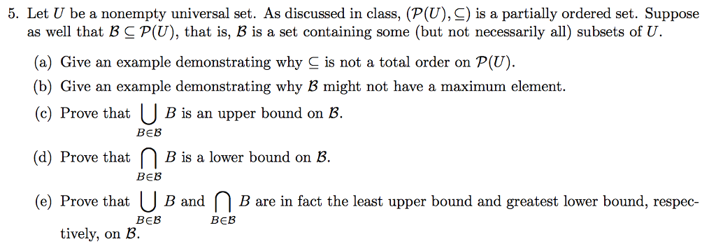 Solved 5. Let U be a nonempty universal set. As discussed in | Chegg.com Solved 5. Let U be a nonempty universal set. As discussed in | Chegg.com