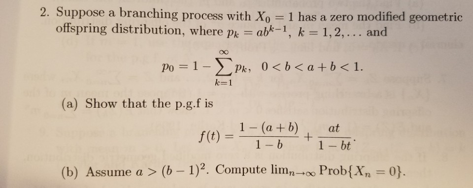 2. Suppose a branching process with has a zero | Chegg.com
