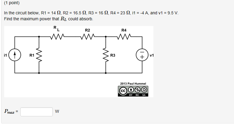 Solved 1 point) In the circuit below. R1 = 14 Ω, R2 16.5 Ω, | Chegg.com