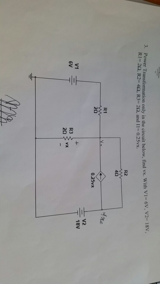 Solved sformation only in the circuit below, find vx. With | Chegg.com