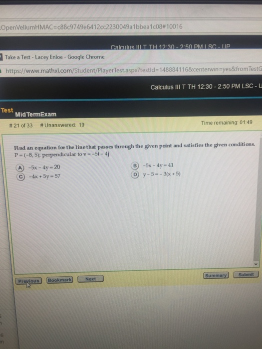 Solved Find an equation for the line that passes through the | Chegg.com
