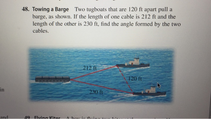 Solved Towing a Barge Two tugboats that are 120 ft apart | Chegg.com