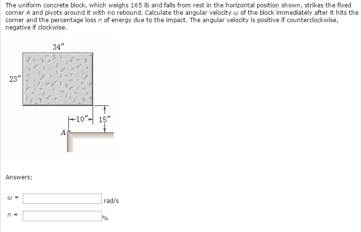 Solved The uniform concrete block, which weighs 165 lb and | Chegg.com