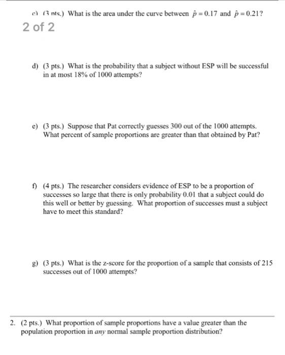 Solved 1. In a test for ESP (extrasensory perception), the | Chegg.com