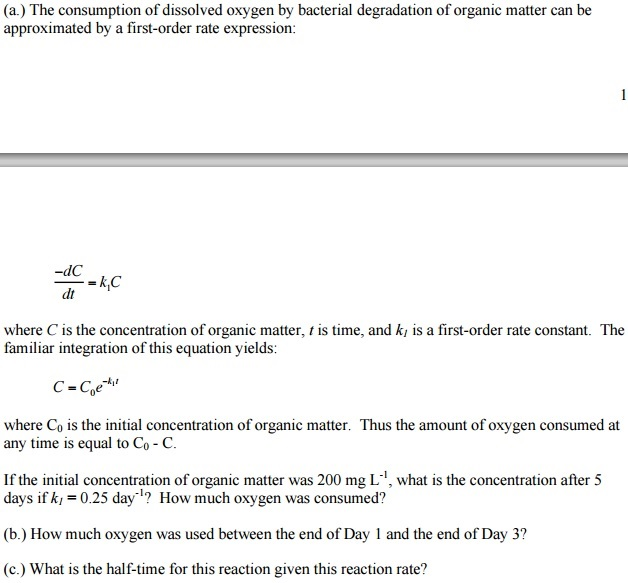 Solved (a.) The consumption of dissolved oxygen by | Chegg.com