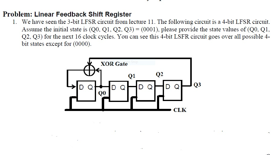 Solved We have seen the 3-bit LFSR circuit from lecture 11. | Chegg.com